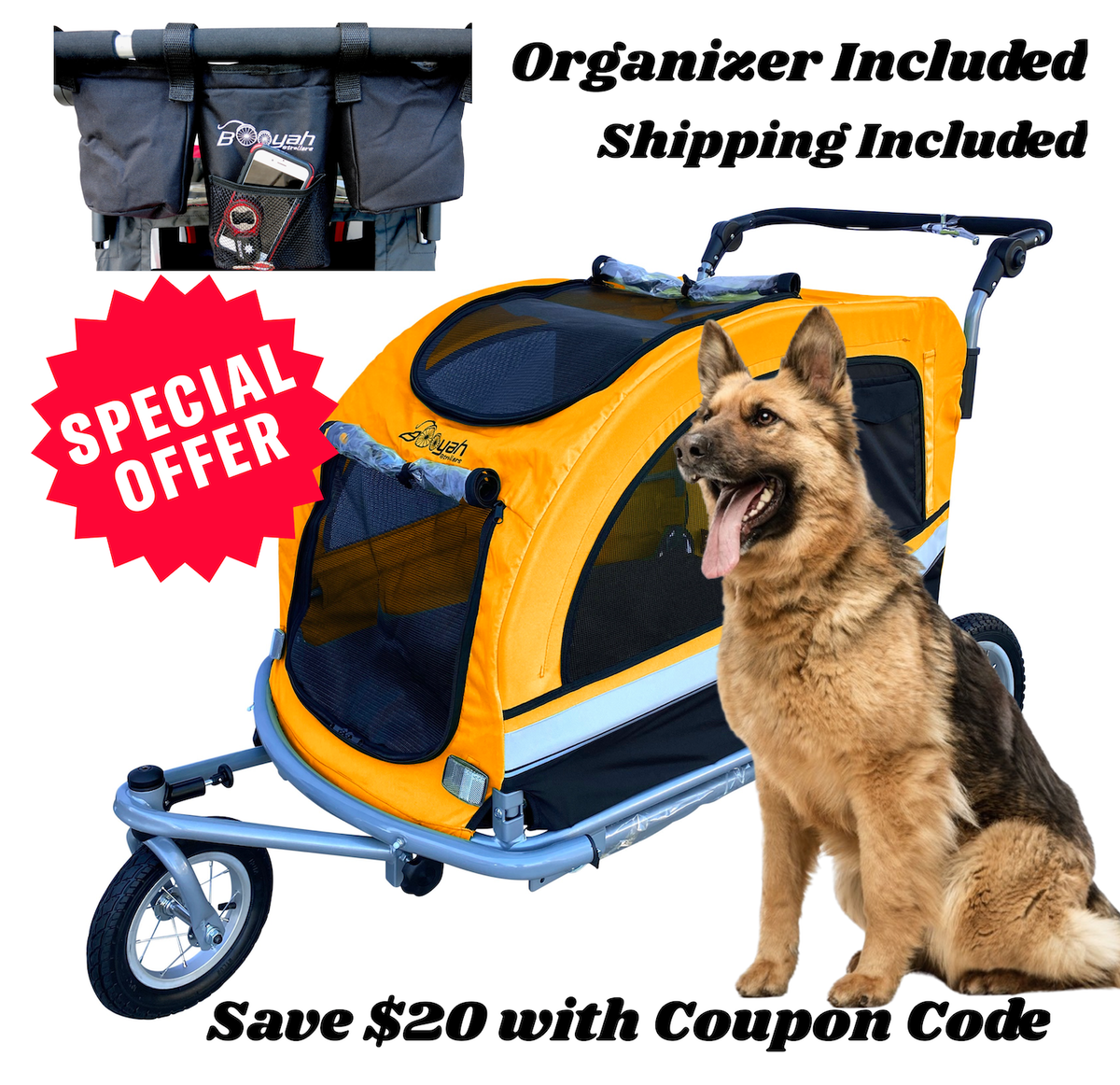 Booyah Extra Large Pet Dog Stroller Carrier and Bicycle Trailer with S ...